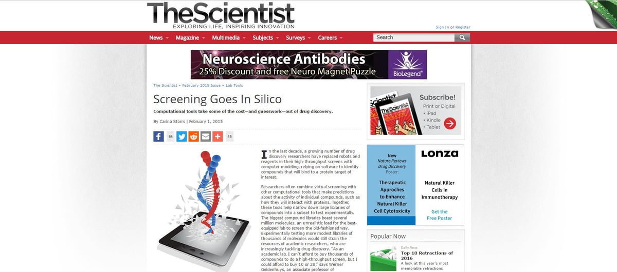 2015-02 | OpenEye ROCS featured in "The Scientist"
